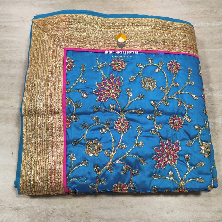 Cobalt Blue Color Rumala Sahib (Embroidered) - Double Set