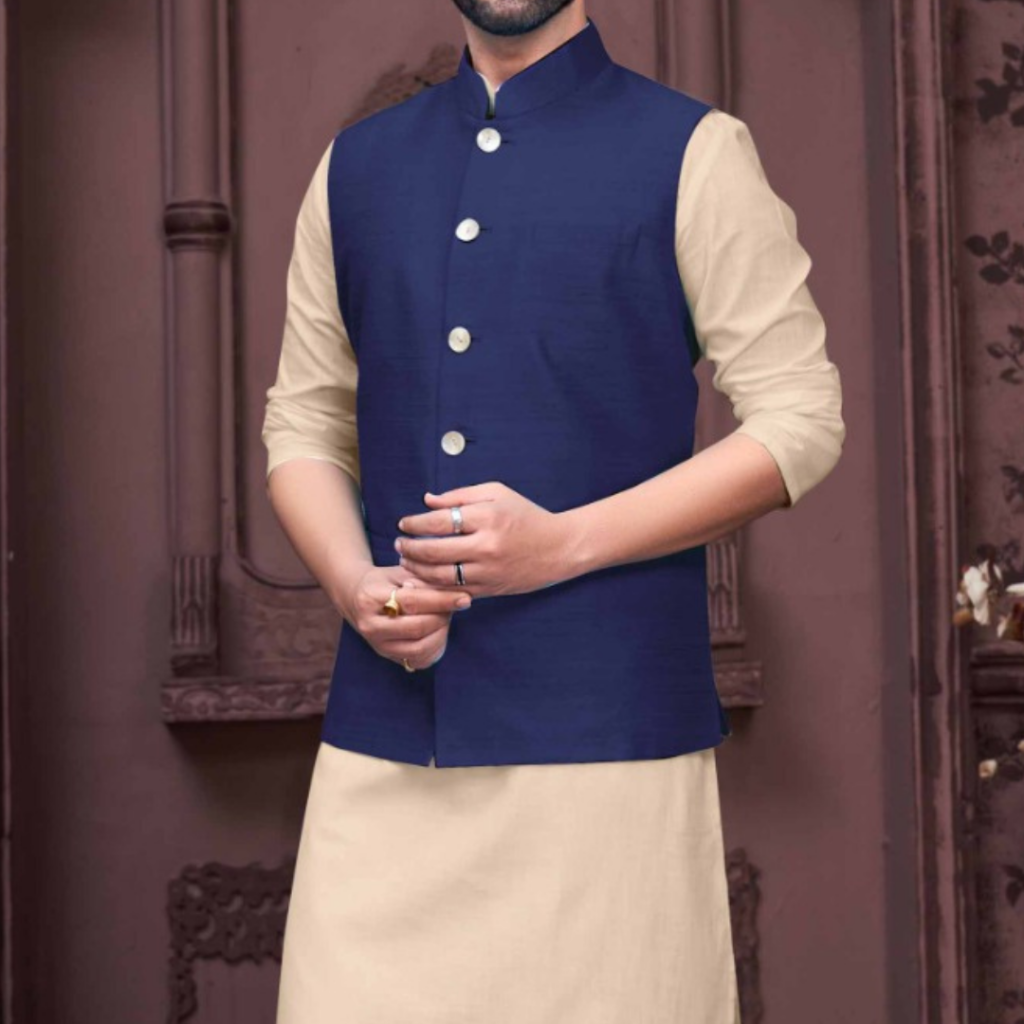Indigo Blue Plain Nehru Jacket for Men