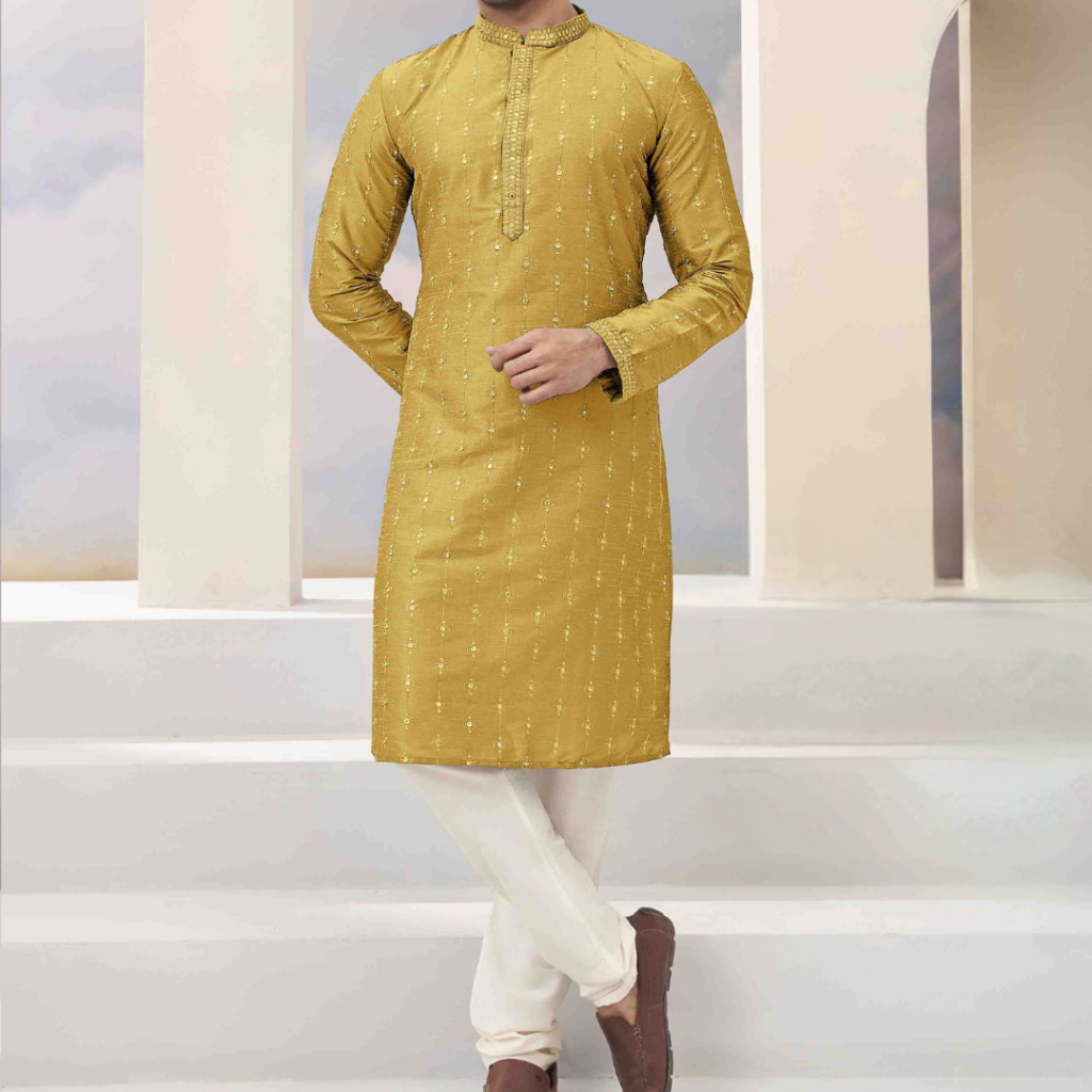 Trombone Yellow Kurta Pajama For Men (Ramraz Collection)