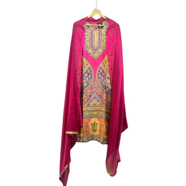 Magenta Pink Muslin Mirror Work Pakistani Suit