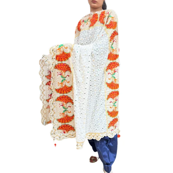 Plain Royal Blue Suit With Pure White Phulkari Dupatta